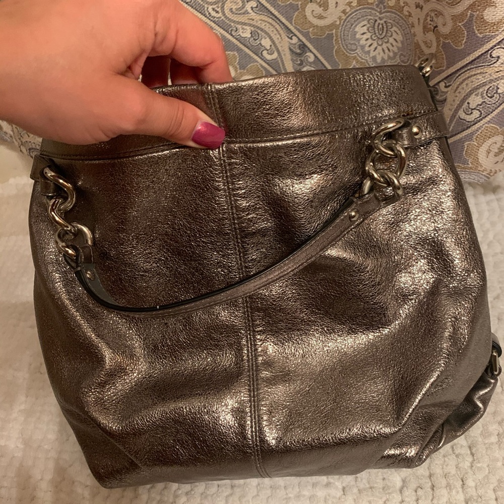 Coach Metallic Silver Leather Boole Boho - Gem